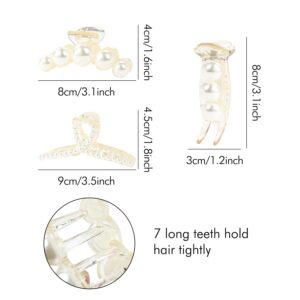 inSowni 7 Pack Pearl Plastic Hair Claw Clips White Fancy Non Slip Jaw Barrettes Elegant Hair Styling Grip Clamps Korean Decorative Wedding Bridal Hair Accessories Bulk for Women Girls Thin Thick Hair