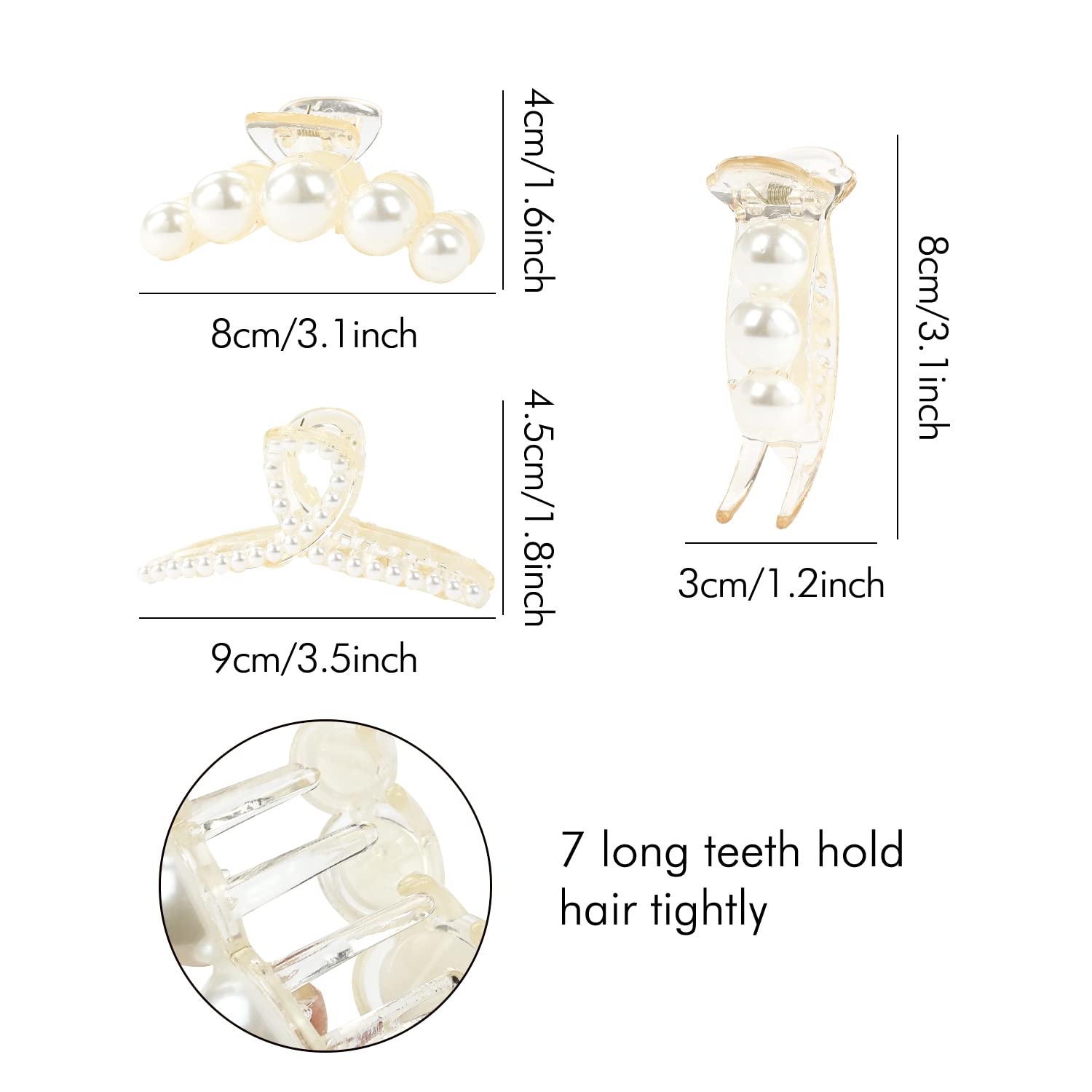 inSowni 7 Pack Pearl Plastic Hair Claw Clips White Fancy Non Slip Jaw Barrettes Elegant Hair Styling Grip Clamps Korean Decorative Wedding Bridal Hair Accessories Bulk for Women Girls Thin Thick Hair