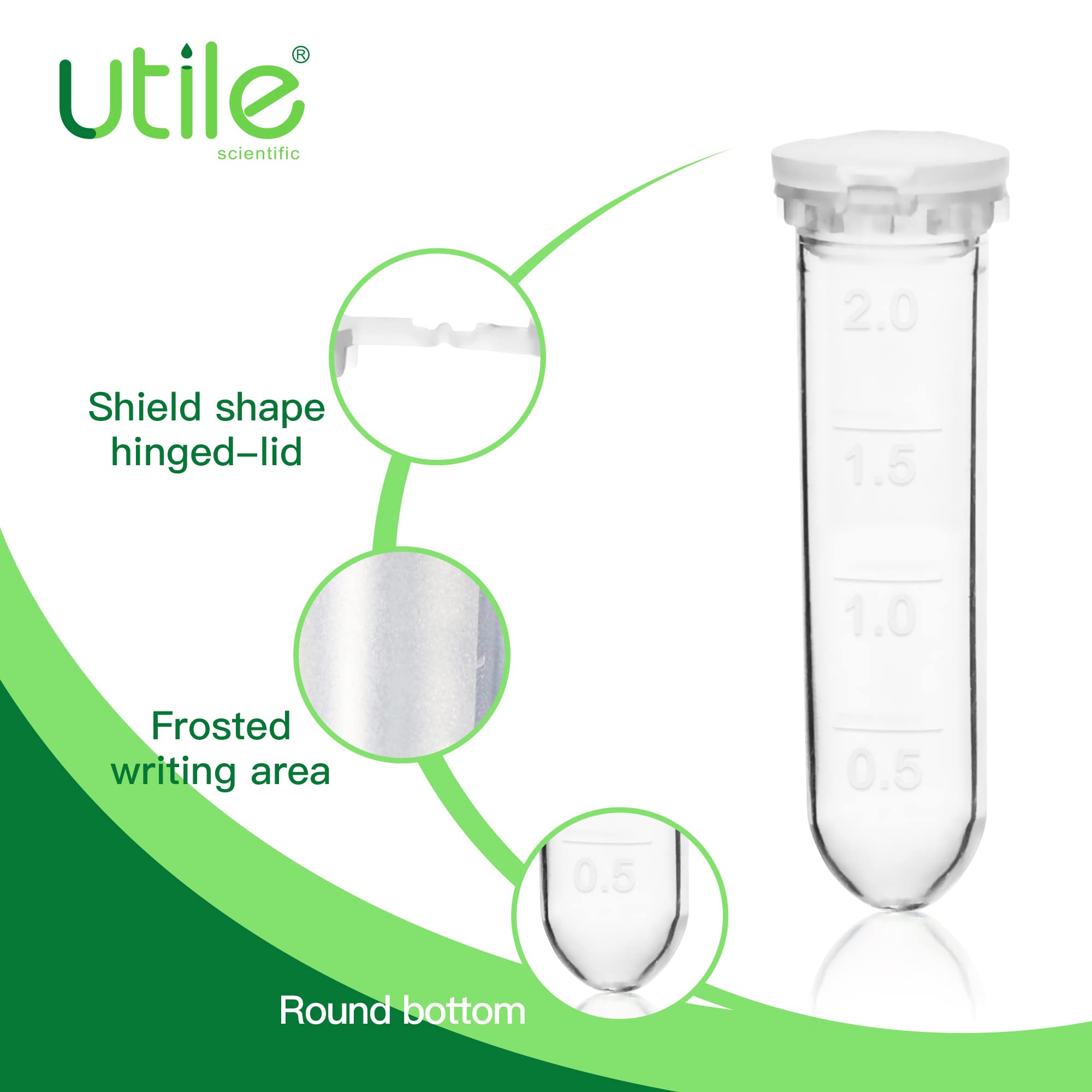 Utile 500pcs of 2ml Microcentrifuge Tubes, PP Material, Autoclavable Microcentrifuge Tubes, with Graduation and Frosted Writing Area, 4610.1815.500.