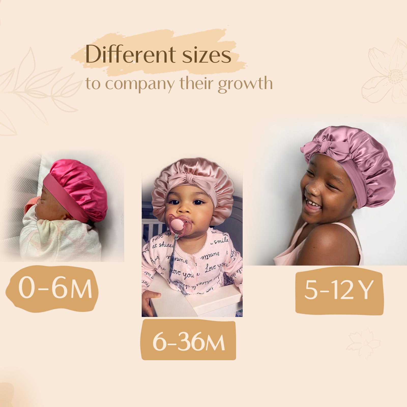 YANIBEST 2 PCS Baby Bonnet Silk Bonnet for Kids Sleeping Cap Curly Natural Hair Silk Bonnets for Girls Boys Infant