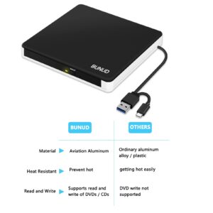 External CD DVD Drive, USB 3.0 DVD Drive External CD Burner for Laptoop with 2 USB and TF/SD Slots, Portable CD/DVD Reader Writer DVD Player for MacBook Mac PC Windows 11 Linux OS