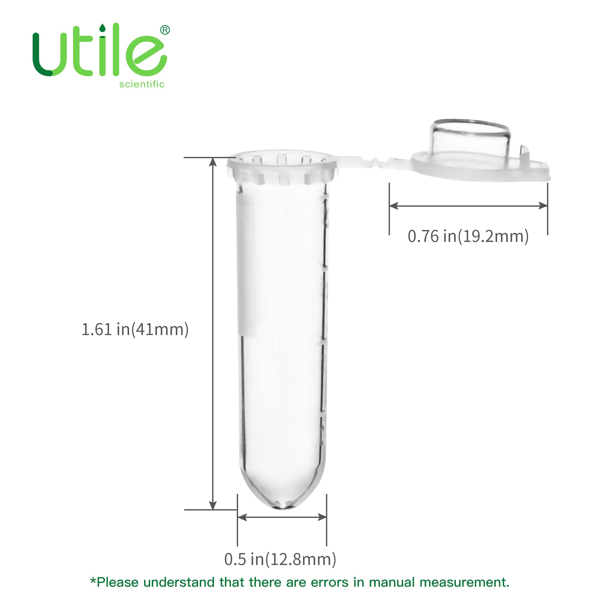 Utile 500pcs of 2ml Microcentrifuge Tubes, PP Material, Autoclavable Microcentrifuge Tubes, with Graduation and Frosted Writing Area, 4610.1815.500.