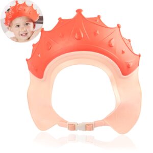 duyymtsia baby shower cap for toddler, silicone toddler shower cap for washing hair adjustable bath visor kids cute crown shower hat (pink)