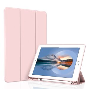 divufus case for ipad 10.2 2021/2020/2019, smart lightweight trifold stand cover, auto sleep/wake soft tpu pencil holder case for ipad 10.2 inch 9th/8th/7th generation - pink