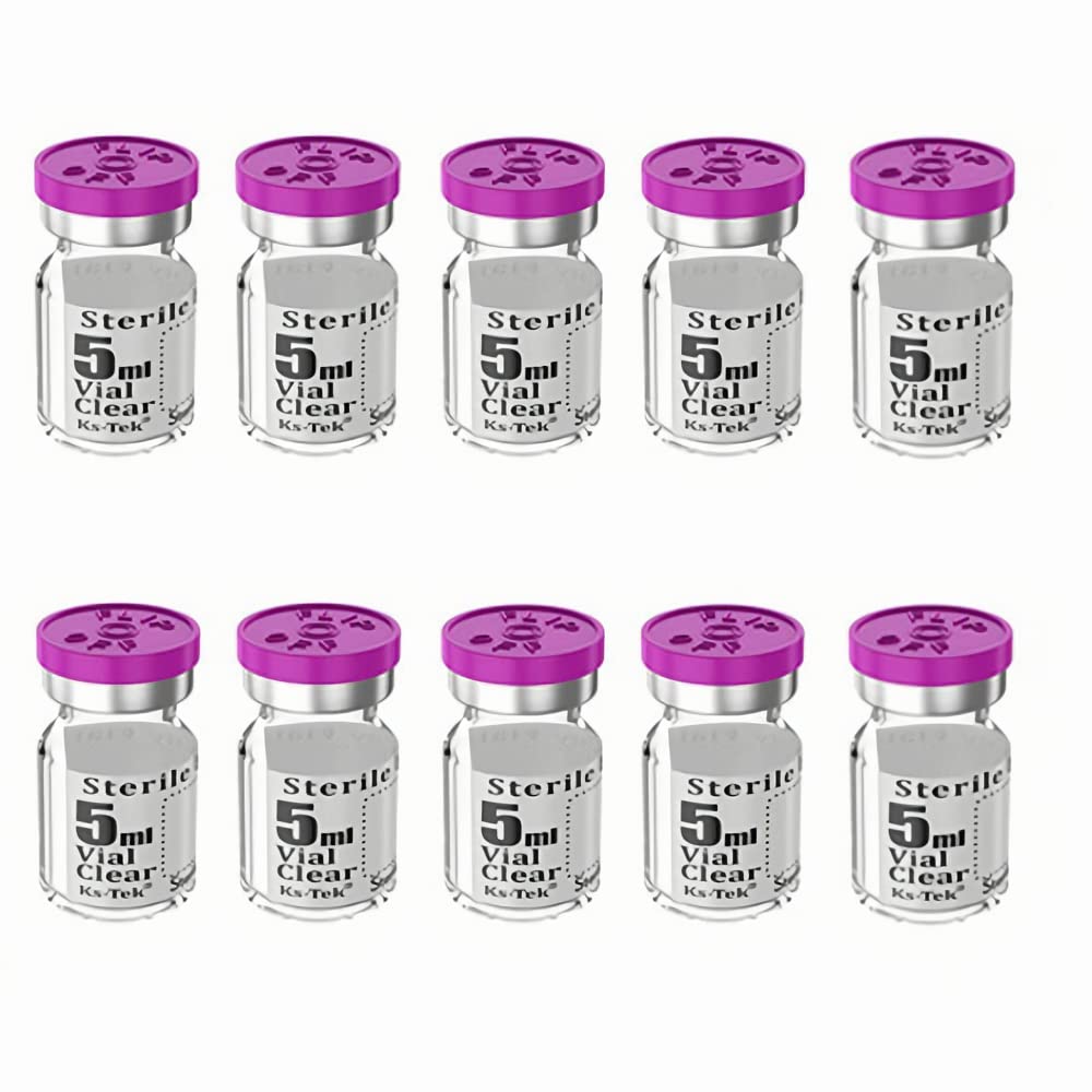 Biocomma 10pcs 5ml Sterile Empty Vial with Plastic Aluminum Flip Off Caps，Penicillin Bottle 20mm Crimp Top Sterile Transparent Borosilicate Lab Sample Vial (Transparent)