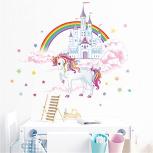 unicorn wall stickers unicorn wall decals with rainbow castle removable wall art decor for kids boys girls bedroom nursery bedroom party home decoration