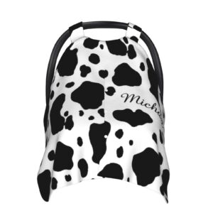 personalized cow markings baby infant car seats canopy for babies with name, custom car seat covers for baby boys girls, peekaboo minky nursing breastfeeding stroller canopies for newborn