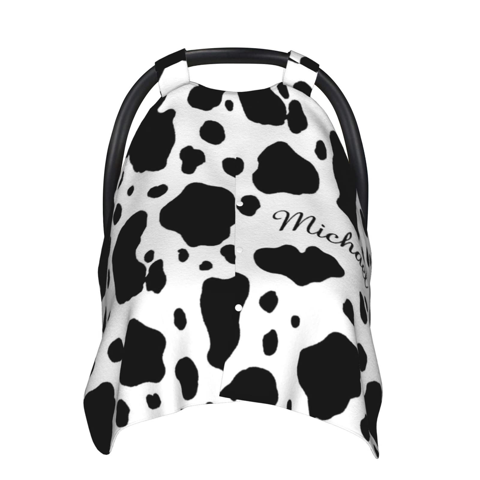 Personalized Cow Markings Baby Infant Car Seats Canopy for Babies with Name, Custom Car Seat Covers for Baby Boys Girls, Peekaboo Minky Nursing Breastfeeding Stroller Canopies for Newborn