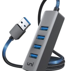 uni USB Hub 4-Port USB Splitter 4FT, High-Speed Portable Aluminum USB 3.0 Hub Compatible with PC, Laptops, Mouse, Keyboard, Flash Drive, Mobile HDD, Car, and More.