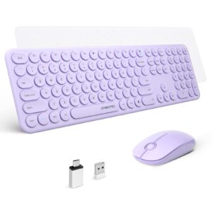 wireless keyboard and mouse, xtremtec 2.4g full size wireless keyboard mouse combo - ultra slim silent cute computer keyboard with usb receiver for windows, os, pc, desktop, mac, tablet (purple)