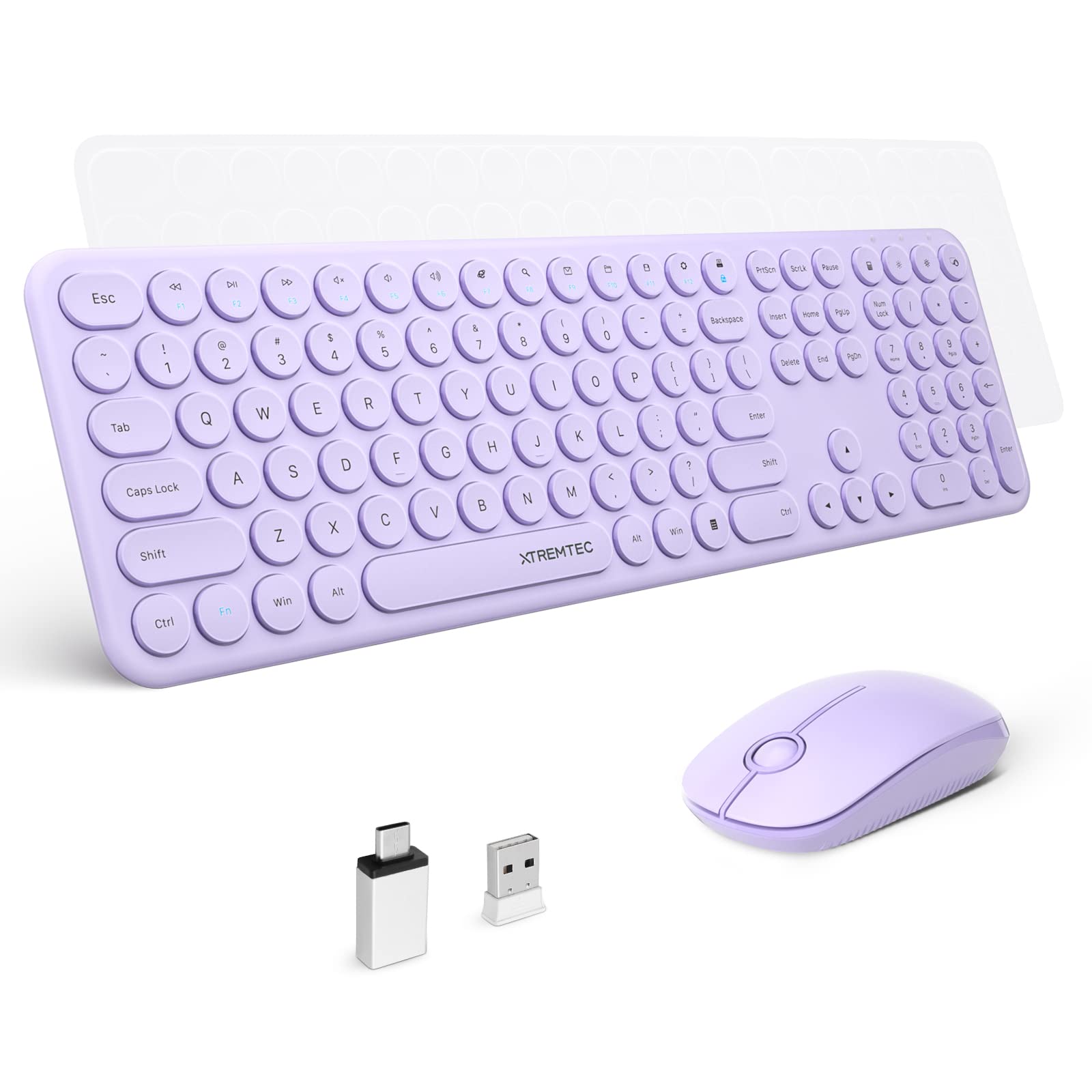 Wireless Keyboard and Mouse, XTREMTEC 2.4G Full Size Wireless Keyboard Mouse Combo - Ultra Slim Silent Cute Computer Keyboard with USB Receiver for Windows, OS, PC, Desktop, Mac, Tablet (Purple)