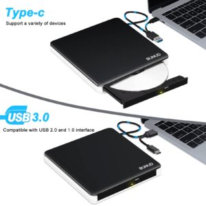 External CD DVD Drive, USB 3.0 DVD Drive External CD Burner for Laptoop with 2 USB and TF/SD Slots, Portable CD/DVD Reader Writer DVD Player for MacBook Mac PC Windows 11 Linux OS