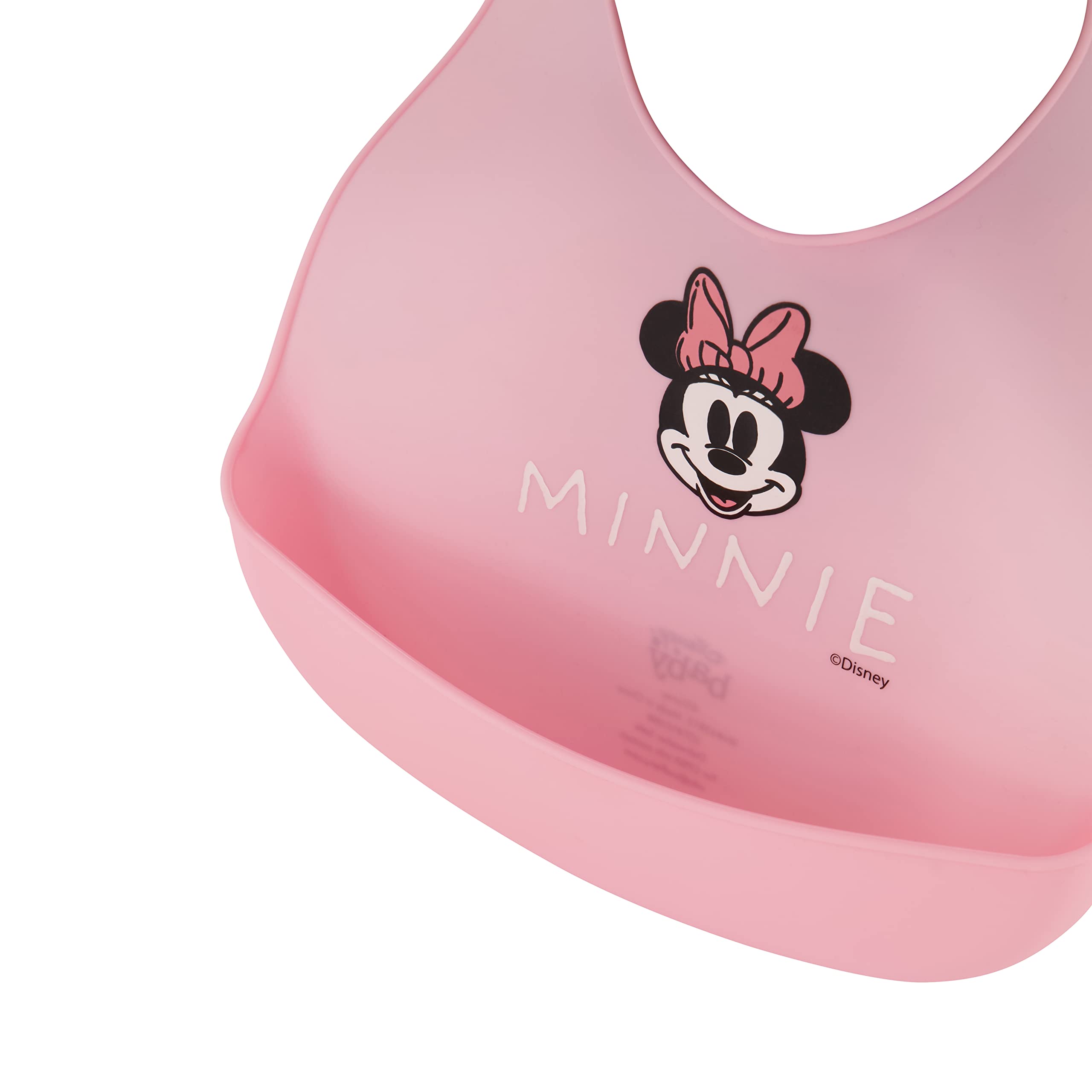 Disney Girls 2-Pack Baby & Toddler Silicone Bibs with Food Catcher, Soft Waterproof Minnie Mouse Feeding Accessories, Pink/Aqua