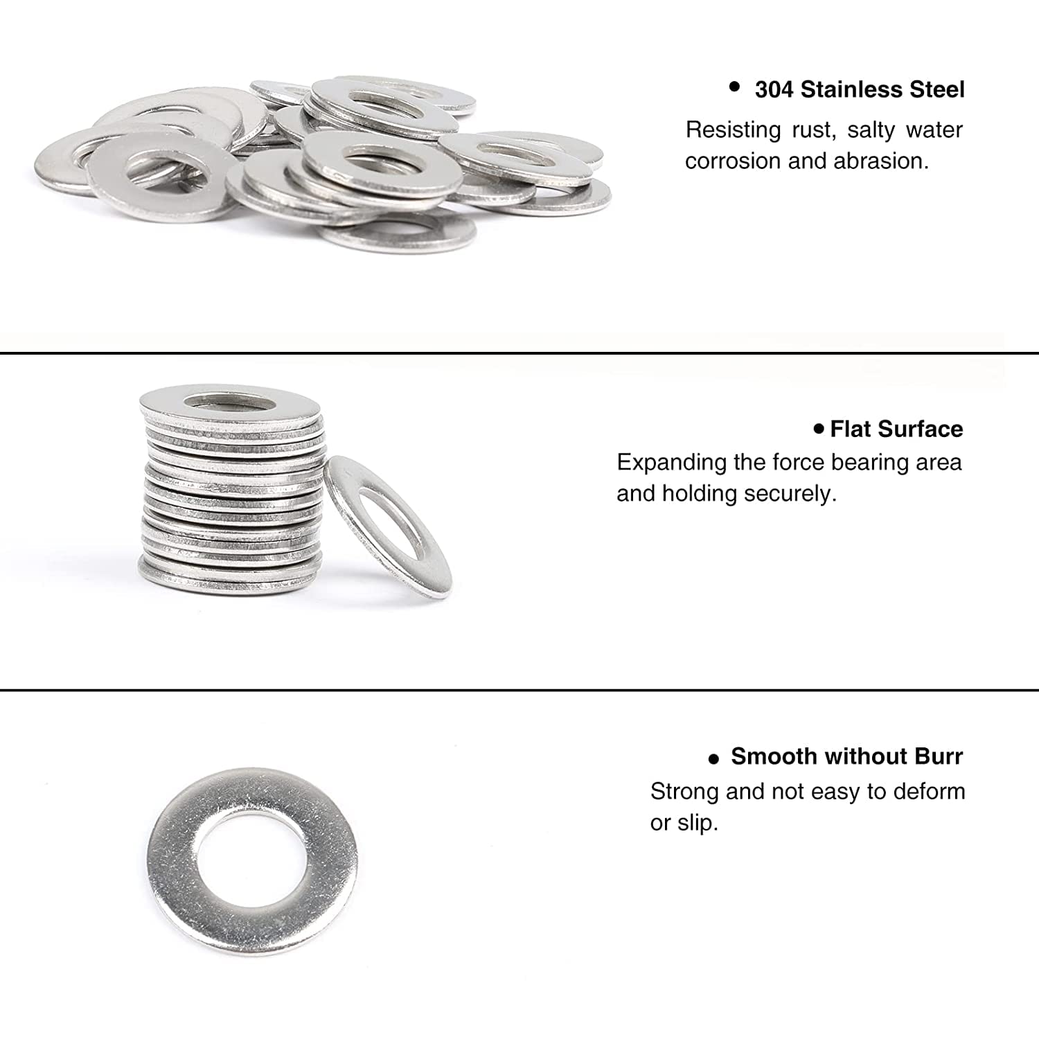 FASTENER TREE M4 Flat Washer 304 Stainless Steel SAE Washer for Screws Bolts 100PCS