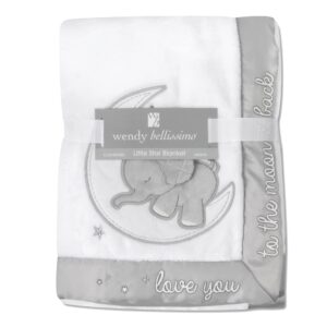 Wendy Bellissimo Super Soft Plush Baby Blanket - Moon and Back Elephant Baby Blanket in White & Grey (30x40)