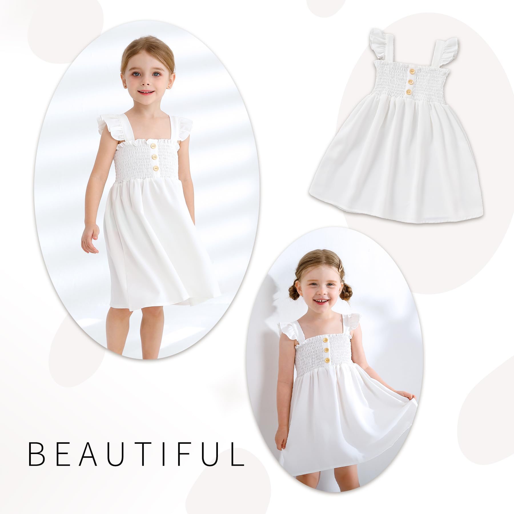 JEELLIGULAR Toddler Dress Ruffle Sleeveless Button Down Denim Dress for Toddler Girl Dress Summer Beach Casual A-line Sundress (3T, White)