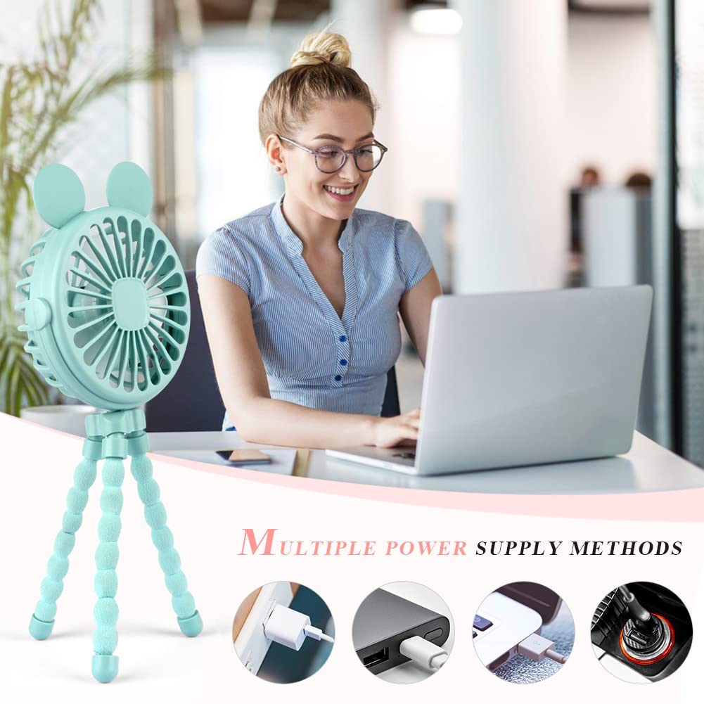 Keweis Stroller Fan Mini Handheld Octopus Fan Baby Fan with Flexible Tripod Wrapped on Stroller, Car Seat, Student Bed, Bike USB Rechargeable Fan, Desk Fan for Office and Baby Room or Outdoor