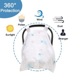 Muslin Baby Car Seat Cover, Cotton Infant Carseat Canopy for Girls and Boys, Lightweight Breathable Baby Carrier Cover, Newborn Shower Gifts, Elephant