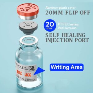 Biocomma 10pcs 20ml Sterile Empty Vial with Plastic Aluminum Flip Off Caps，Penicillin Bottle 20mm Crimp Top Sterile Transparent Borosilicate Lab Sample Vial (Transparent)