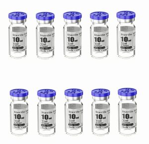 biocomma 10pcs 10ml sterile empty vial with plastic aluminum flip off caps，penicillin bottle 20mm crimp top sterile transparent borosilicate lab sample vial (transparent)