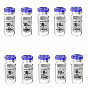 Biocomma 10pcs 10ml Sterile Empty Vial with Plastic Aluminum Flip Off Caps，Penicillin Bottle 20mm Crimp Top Sterile Transparent Borosilicate Lab Sample Vial (Transparent)