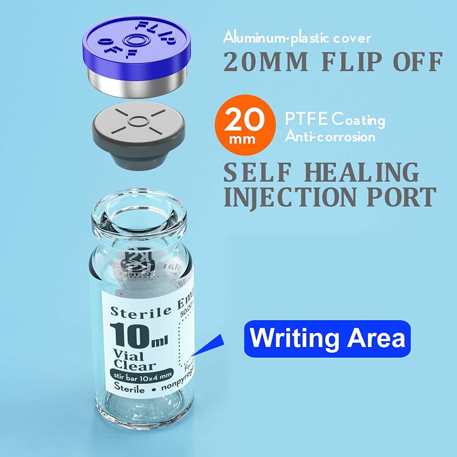 Biocomma 10pcs 10ml Sterile Empty Vial with Plastic Aluminum Flip Off Caps，Penicillin Bottle 20mm Crimp Top Sterile Transparent Borosilicate Lab Sample Vial (Transparent)