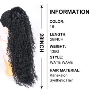 Wavy Curly Drawstring Ponytail Extension, Water Wave Wig for Black Women, kanekalon Synthetic Hair