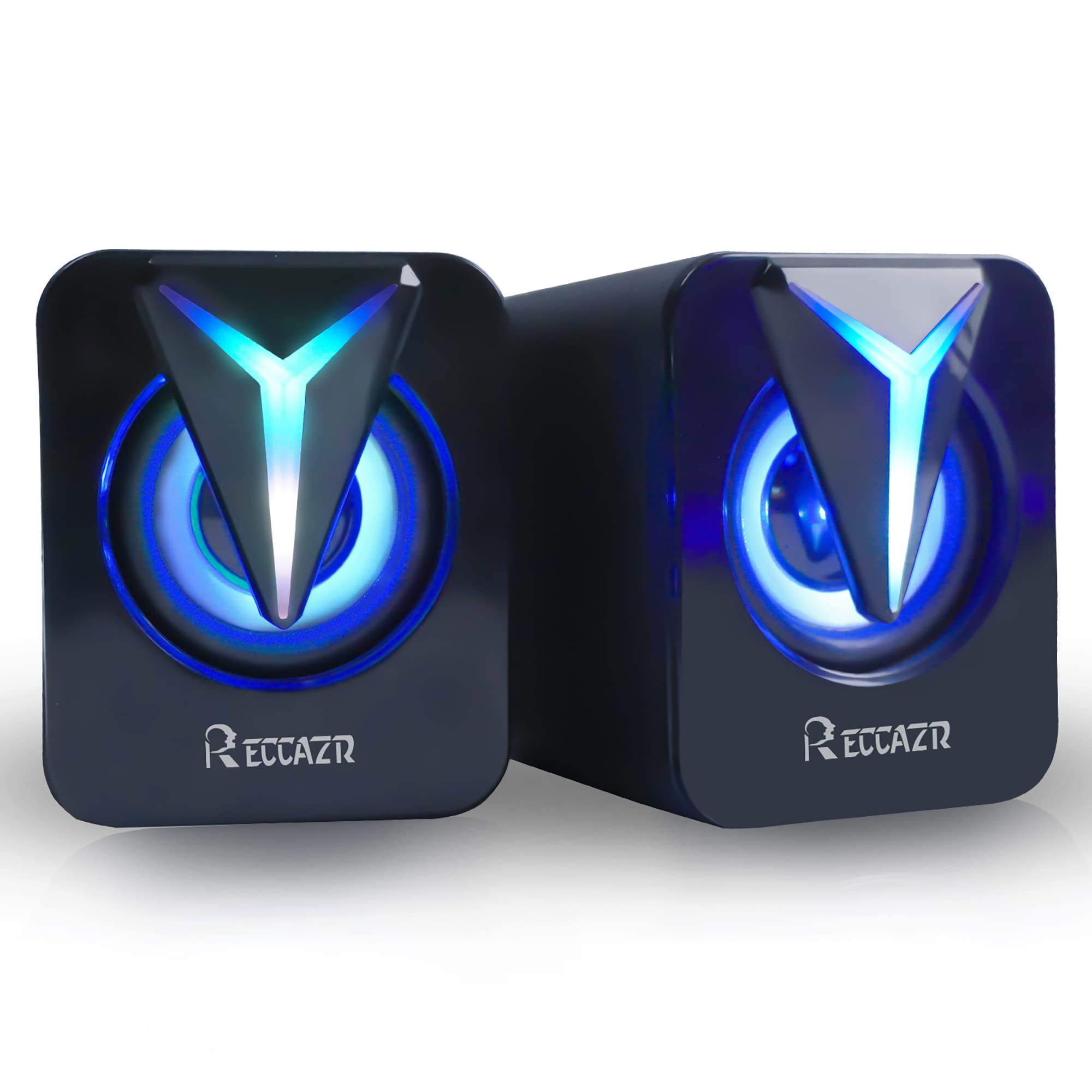 RECCAZR Computer Speakers, 2.0CH PC Speakers with RGB Lights, in-line Volume Control, 6W USB Powered Stereo Desktop Speakers with 3.5mm AUX for PC/Laptop/Projector/Tablet/Cellphone