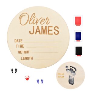 newborn announcement sign wooden for baby name and birth details for hospital custom photo baby announcement sign fingerprint footprints can be left on the back （4-6inch）