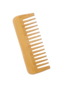 mnixy bamboo wide-tooth comb, large hair detangling comb, wooden curls comb, anti static for long hair, natural material, well made, for all hair types, no handle design, travel friendly