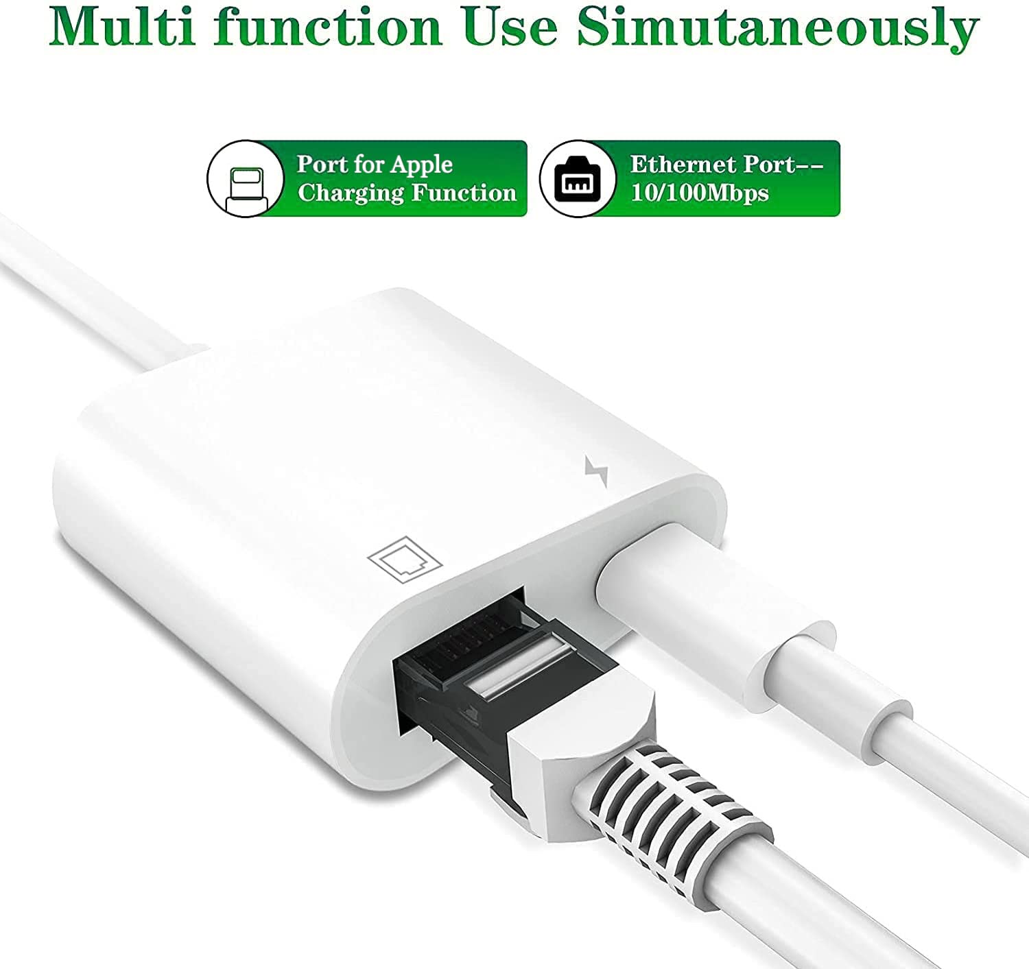 TOP-UP 2 in 1 Lightning to Ethernet Adapter - Lightning to RJ45 Ethernet LAN Network Adapter with Charge Port, Compatible with iPhone/iPad/iPod, Plug and Play, Supports 100Mbps Ethernet Network