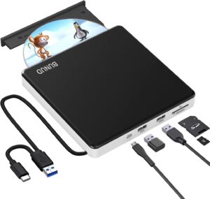 external cd dvd drive, usb 3.0 dvd drive external cd burner for laptoop with 2 usb and tf/sd slots, portable cd/dvd reader writer dvd player for macbook mac pc windows 11 linux os