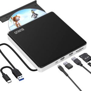 External CD DVD Drive, USB 3.0 DVD Drive External CD Burner for Laptoop with 2 USB and TF/SD Slots, Portable CD/DVD Reader Writer DVD Player for MacBook Mac PC Windows 11 Linux OS