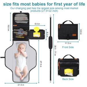 Portable Diaper Changing Pad, Baby Diaper pad for Travel and Changing Table, Waterproof /Lightweigt Changing Clutch Kit, Black