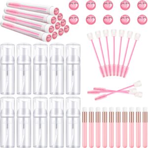 30 pieces nose brushes set 1.8oz empty bottle travel soap bottle and lash shampoo brushes diamond eyelash foaming soap pump dispenser lash wand makeup tool for women, 50ml(black)