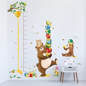 decalmile Large Bear Height Chart Wall Stickers Bee Honey Tree Wall Decals Kids Room Bedroom Baby Nursery Wall Decor