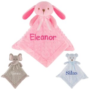 personalized baby blanket lovey with custom embroidered name - super soft security blankets for babies - stuffed bunny baby security blanket snuggle toy - comforting loveys for babies boy and girl