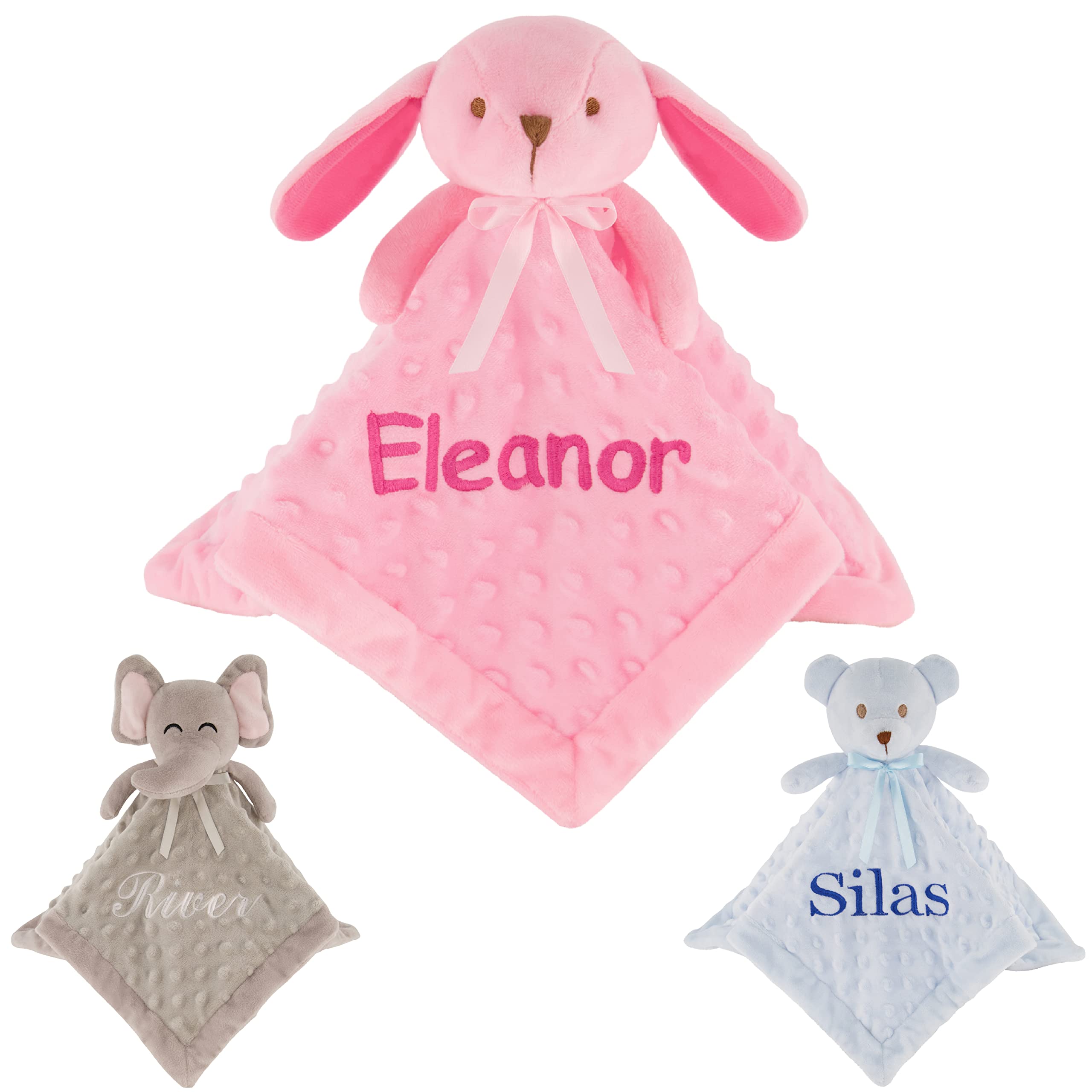 Personalized Baby Blanket Lovey with Custom Embroidered Name - Super Soft Security Blankets for Babies - Stuffed Bunny Baby Security Blanket Snuggle Toy - Comforting Loveys for Babies Boy and Girl