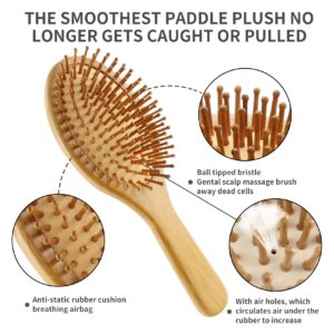 EKONAER 4 PCS Bamboo Hair Brush Set With Natural Wooden Wide-tooth and Tail Comb Big and Mini Paddle Detangling Hairbrush for Women men kids and Baby Thick Thin Curly Straight Dry