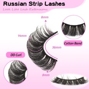 Losha Eyelashes DD Curl Russian Strip Lashes Wispy False Eyelashes that Like Lash Extensions 10 Pairs Soft Fake Lashes Pack (D03)