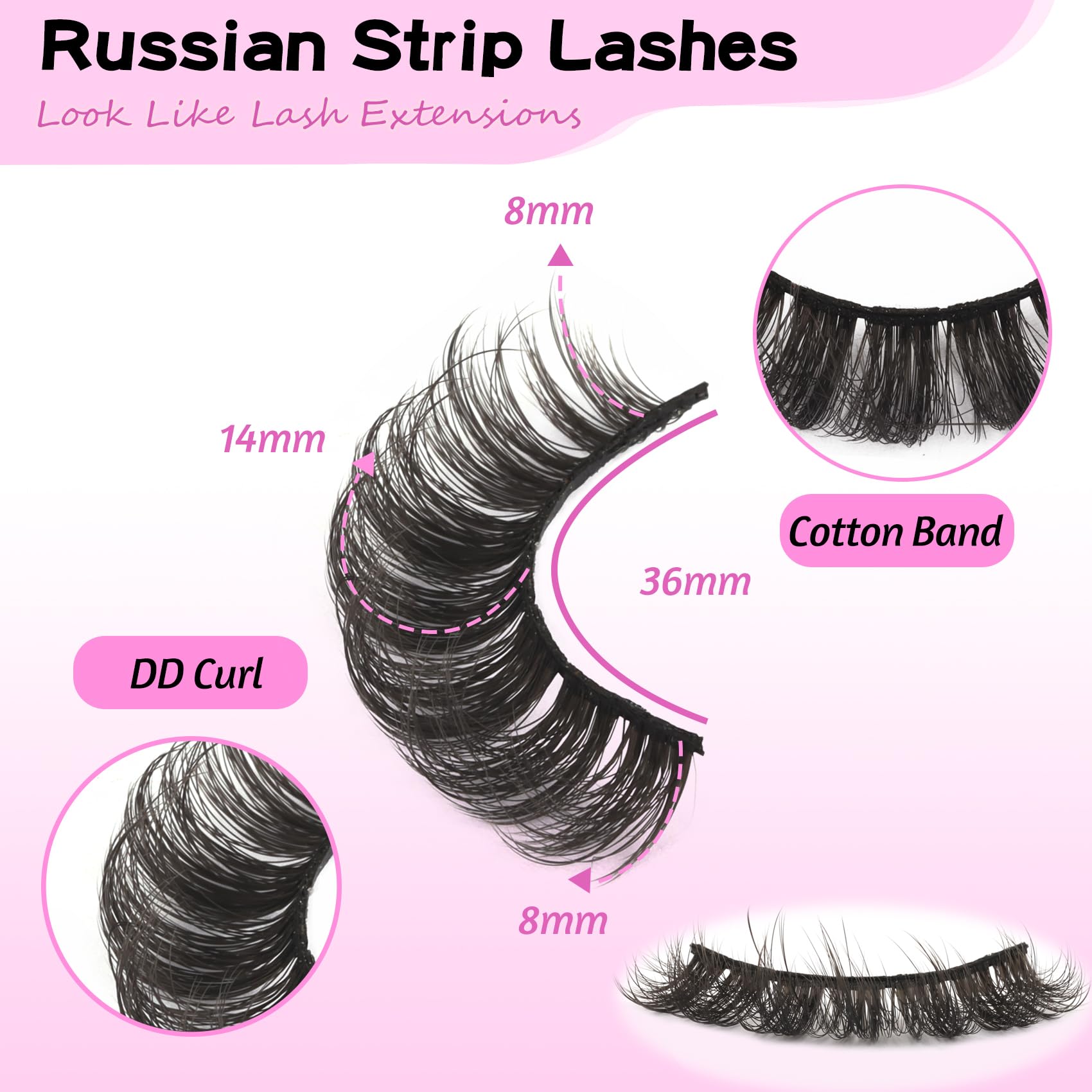 Losha Eyelashes DD Curl Russian Strip Lashes Wispy False Eyelashes that Like Lash Extensions 10 Pairs Soft Fake Lashes Pack (D03)