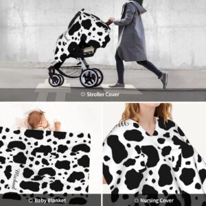 Personalized Cow Markings Baby Infant Car Seats Canopy for Babies with Name, Custom Car Seat Covers for Baby Boys Girls, Peekaboo Minky Nursing Breastfeeding Stroller Canopies for Newborn