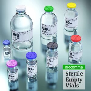 Biocomma 30ml 10pcs Sterile Empty Vial with Plastic Aluminum Flip Off Caps，Penicillin Bottle 20mm Crimp Top Sterile Transparent Borosilicate Lab Sample Vial (Transparent)