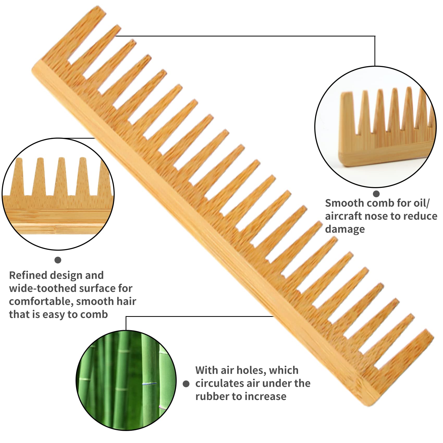 EKONAER 4 PCS Bamboo Hair Brush Set With Natural Wooden Wide-tooth and Tail Comb Big and Mini Paddle Detangling Hairbrush for Women men kids and Baby Thick Thin Curly Straight Dry