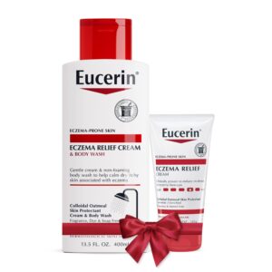 eucerin eczema relief skin care set with colloidal oatmeal (skin protectant), eczema relief cream and body wash, 13.5 fl oz bottle + eczema relief cream, 5 oz tube, holiday gifts for self care