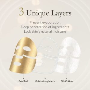 LA DIVA Gold Foil Sheet Face Mask Skin Care - Brightening, Moisturizing, Anti-Aging & Hydrating Facial Treatment Mask for Women and Men - with Collagen & Hyaluronic Acid - 6 pack