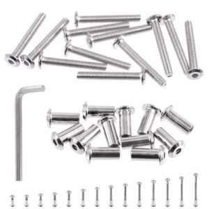 keadic 25 pcs m6 x 25mm socket cap bolts barrel nuts kit with hex key, silver binding screws stud posts assortment kit countersunk furniture crib bolts for bed chair table cabinet