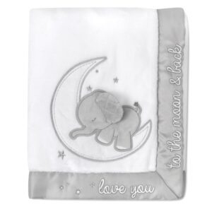 wendy bellissimo super soft plush baby blanket - moon and back elephant baby blanket in white & grey (30x40)