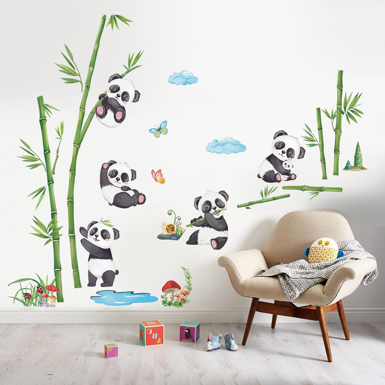 decalmile Panda and Bamboo Wall Stickers Animals Wall Decals Kids Bedroom Playroom Baby Nursery Wall Decor