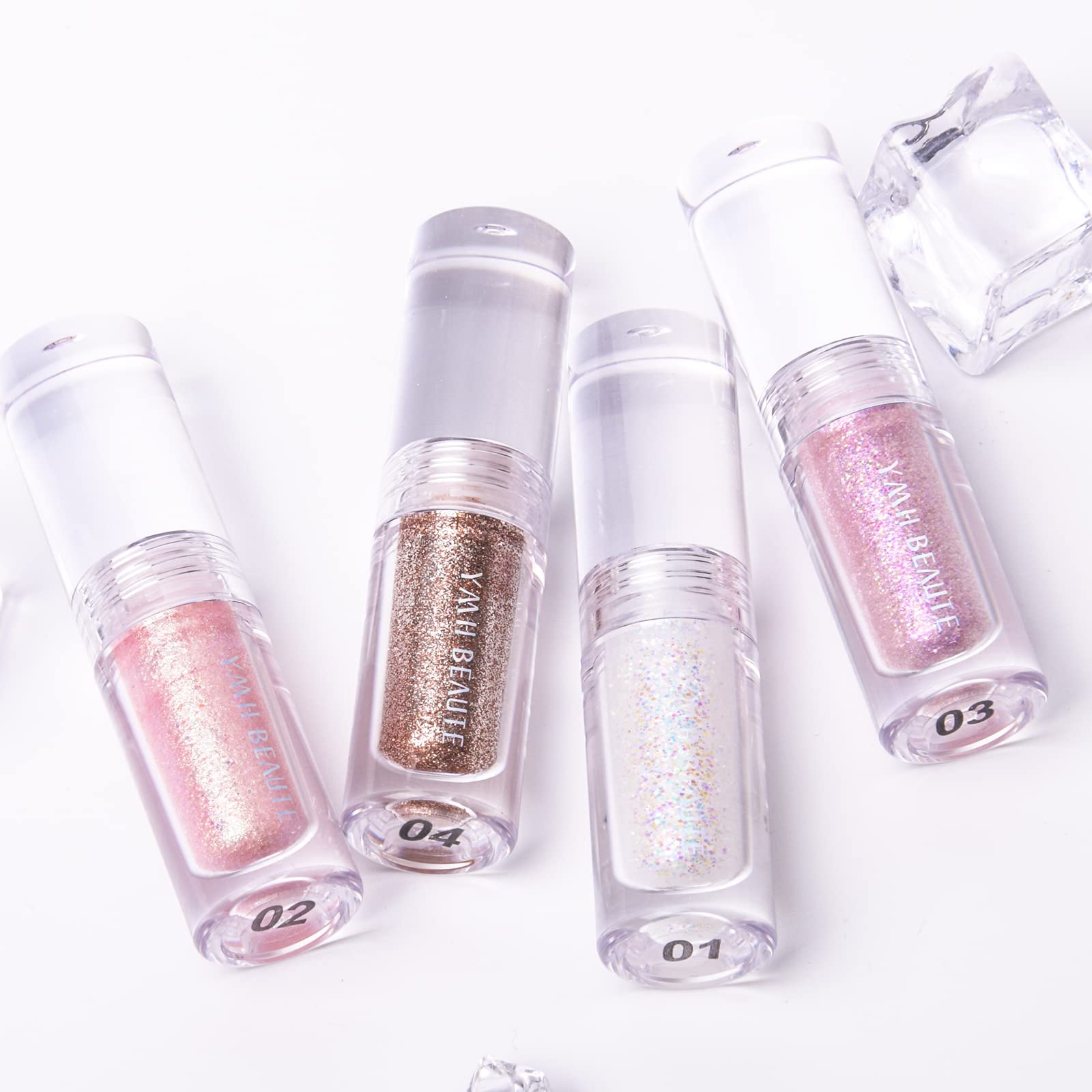 YMH BEAUTE Liquid Glitter Eyeshadow, Pigmented, Long Lasting, Quick Drying, Easy to Apply, Loose Glitter Glue for Eye Crystals Makeup (Sparkling Champagne Sequins 04)